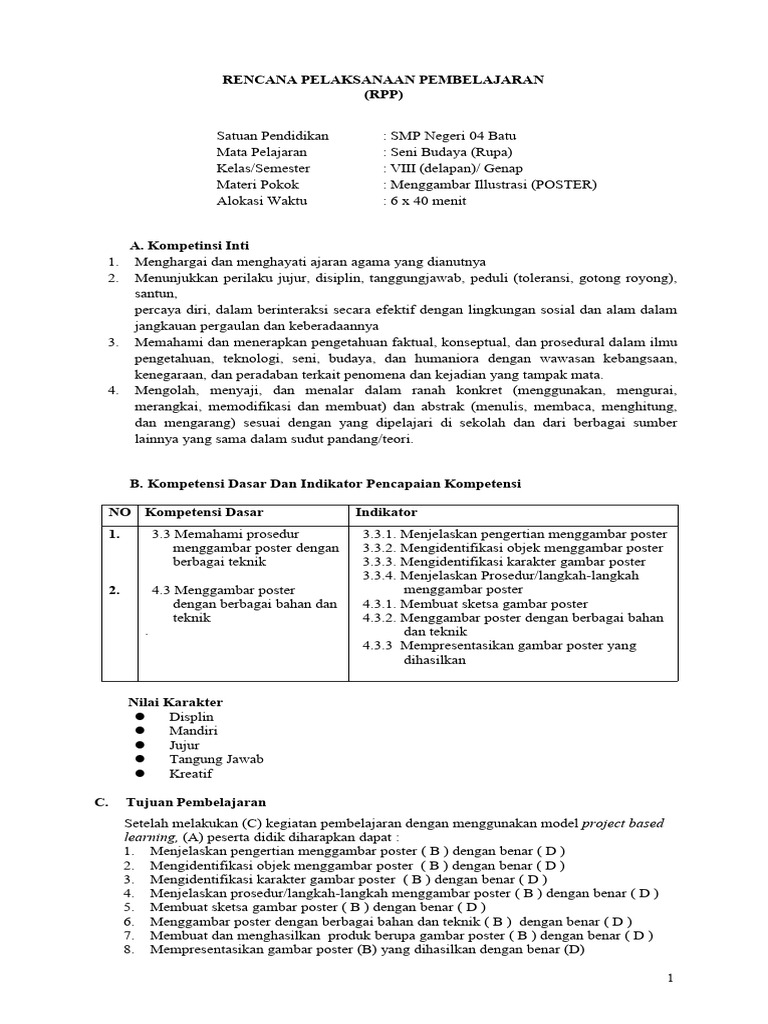 Rpp-Pjbl-Poster - Dwi Christanto | PDF | Karier & Perkembangan | Seni