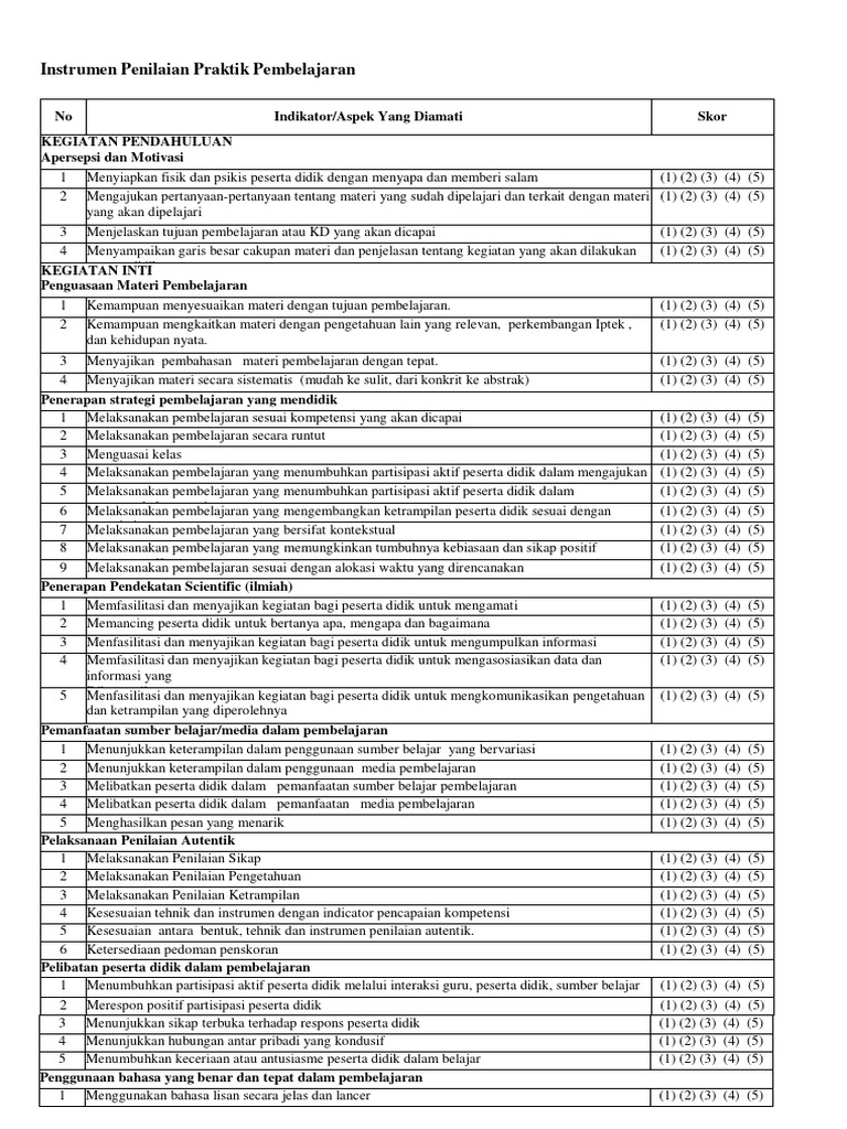 Instrumen Penilaian Praktik Pembelajaran | PDF Instrumen Penilaian Praktik Pembelajaran | PDF