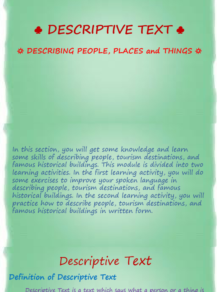 Describing People, Places and Things Edit | PDF | Linguistics | Grammar