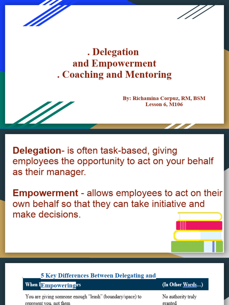 Delegation and Development/ Coaching and Mentoring | PDF | Mentorship | Empowerment