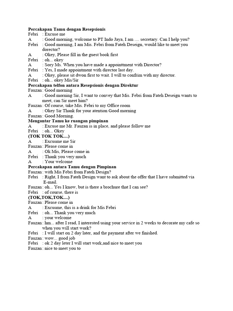 Percakapan Tamu Dengan Resepsionis | PDF