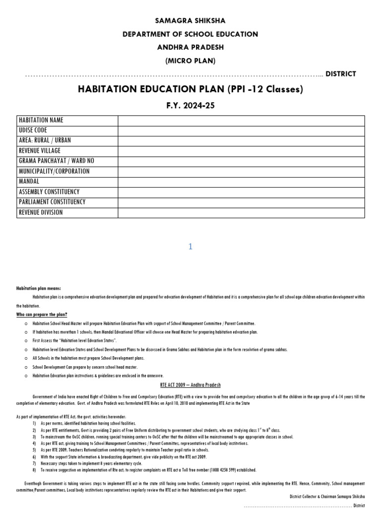 Awp Habitation Plan 2024-25 | PDF | Disability | Schools