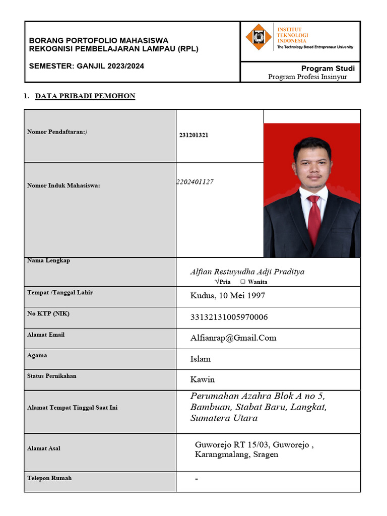 Contoh Portofolio RPL Mahasiswa Teknik Sipil | PDF