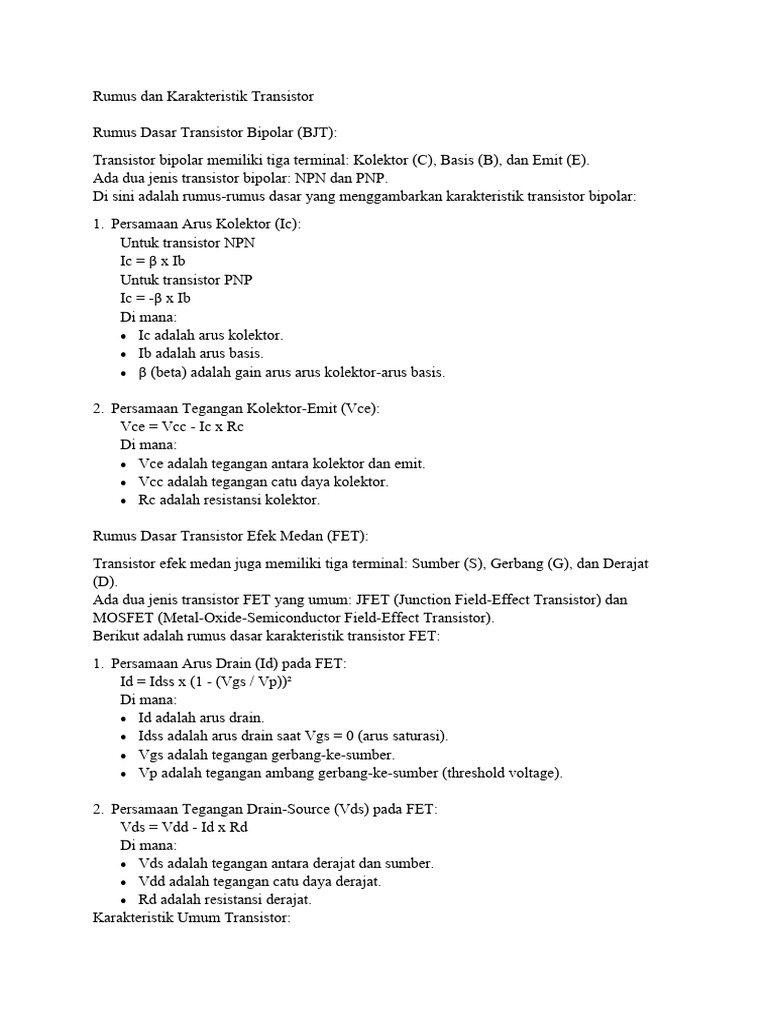 Rumus Dan Karakteristik Transistor | PDF