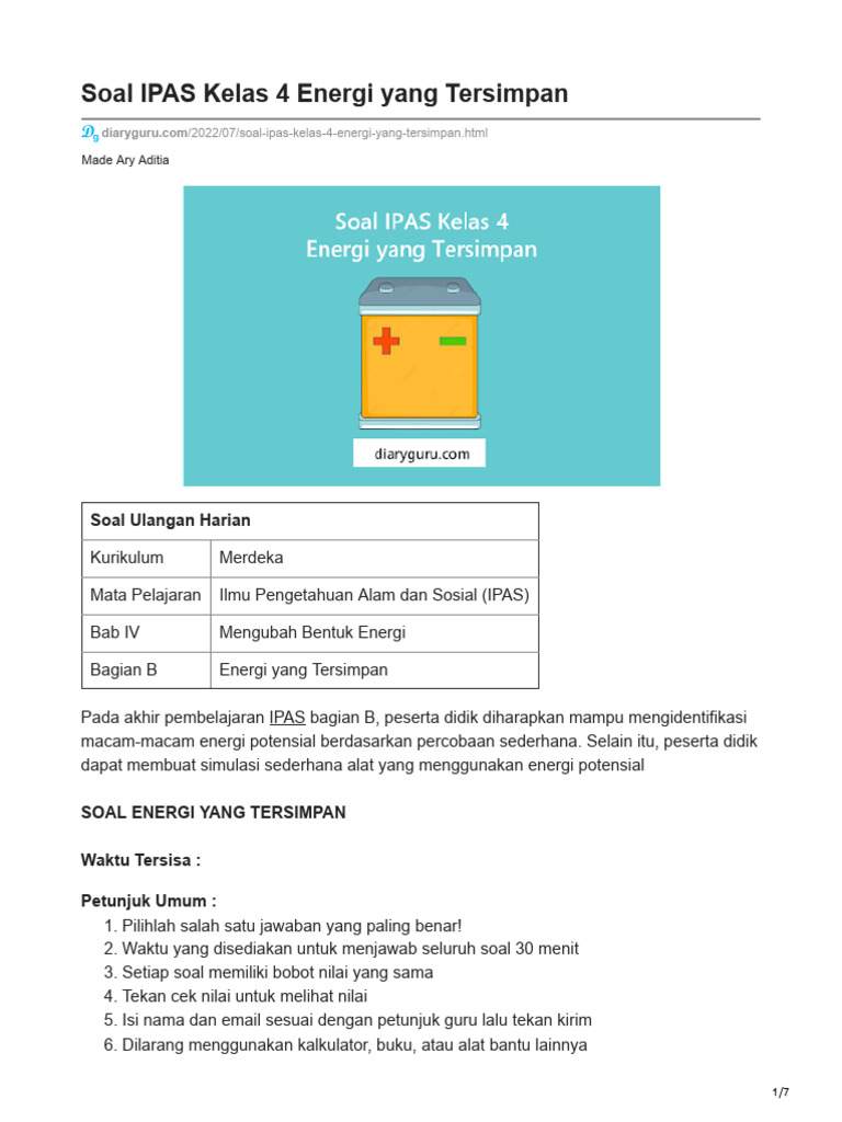 Latihan Soal Ipas Bab 4 Perubahan Energi Kelas 4 Sd Pdf - EmriDev