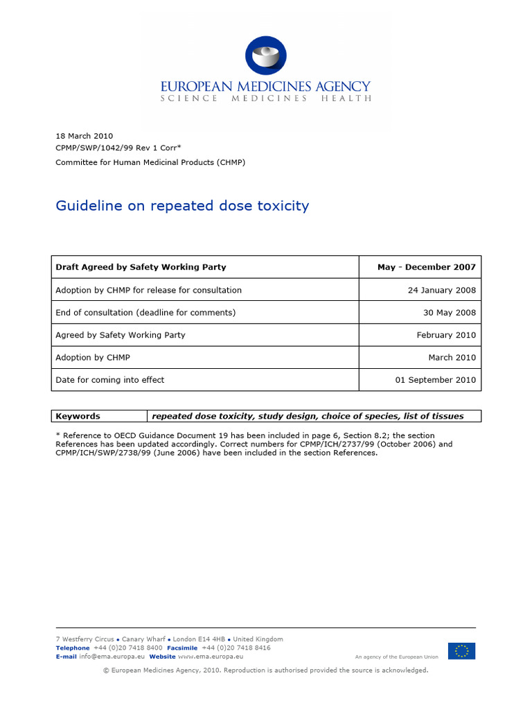 Guideline Repeated Dose Toxicity Revision 1 - en | PDF | Toxicity ...