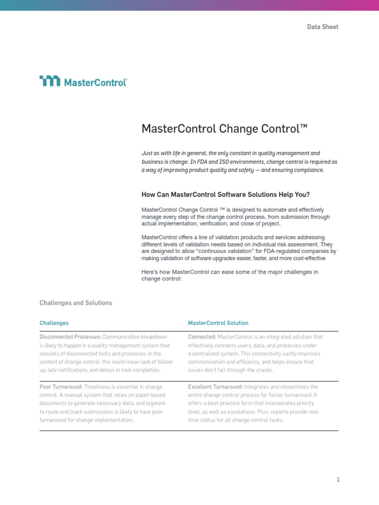 Change Control | PDF | Verification And Validation | Quality Management