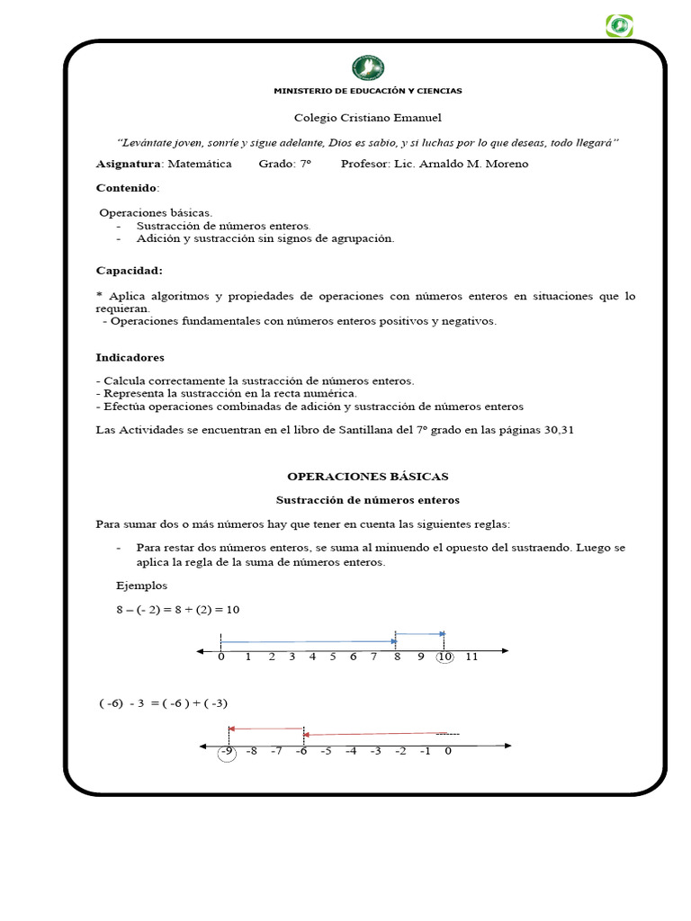 Matemática 7ºg Semana 29 Junio Al 03 de Julio | PDF | Sustracción | Entero
