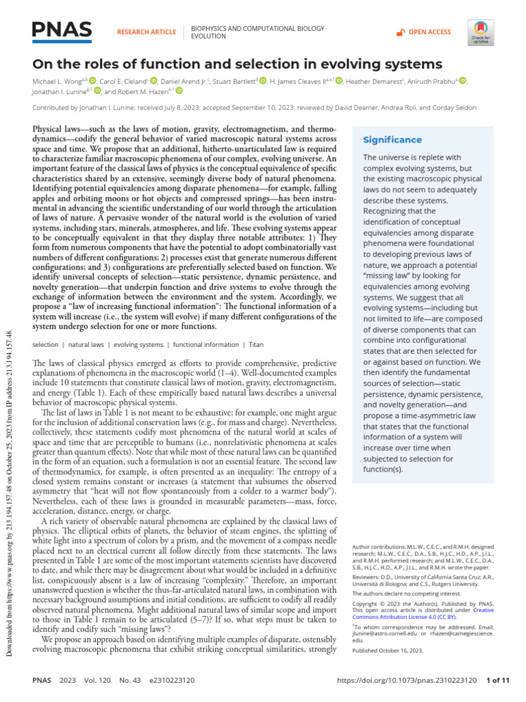 Wong Et Al 2023 on the Roles of Function and Selection in Evolving ... Wong Et Al 2023 on the Roles of Function and Selection in Evolving ...