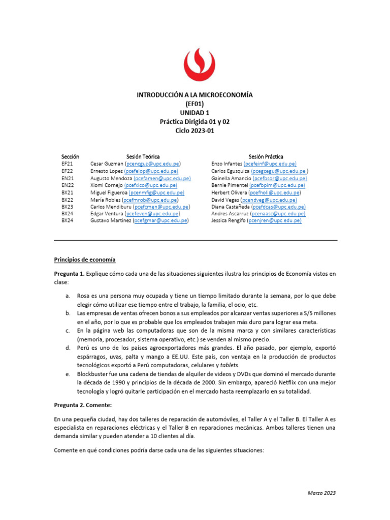 PD1 y PD2 Intro A Micro 2023-1 | PDF | Oferta y demanda | Excedente económico