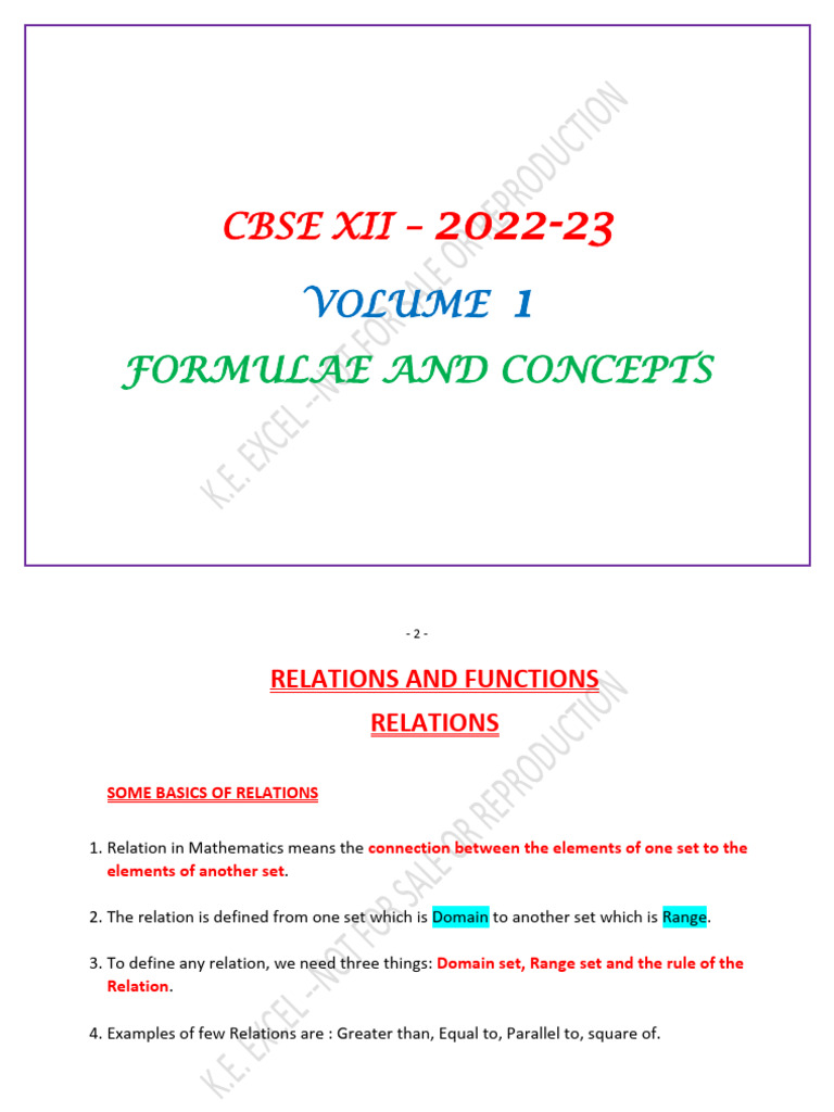 Cbse Xii Volume 1 - Formulae and Concepts | PDF | Function (Mathematics) | Mathematics