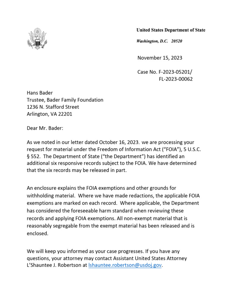 FOIA Response to Hans Bader's Request | PDF | Freedom Of Information ...
