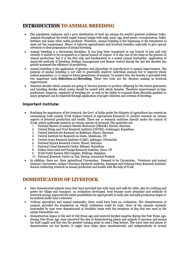 Lecture 01 Introduction | PDF | Domestication | Cattle