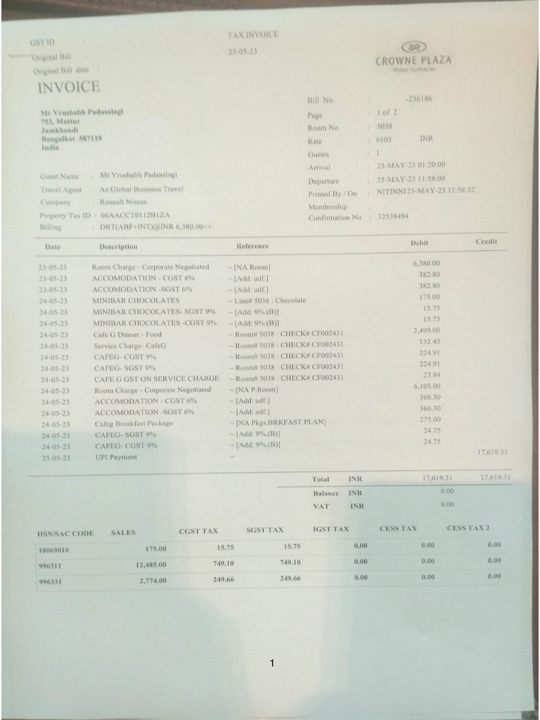 Crowne - Plaza Hotel INVOICE | PDF