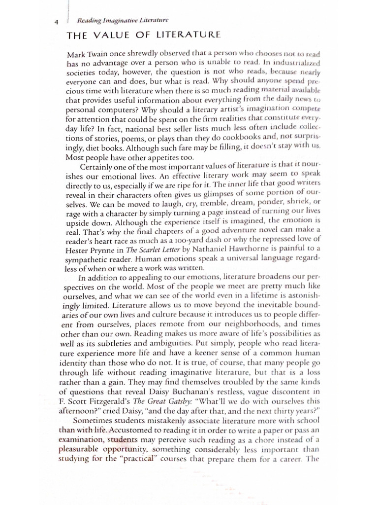 The Value of Literature | PDF