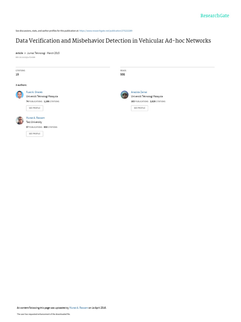 Data Verification And Misbehavior Detection In Veh Pdf Authentication Wireless Ad Hoc Network