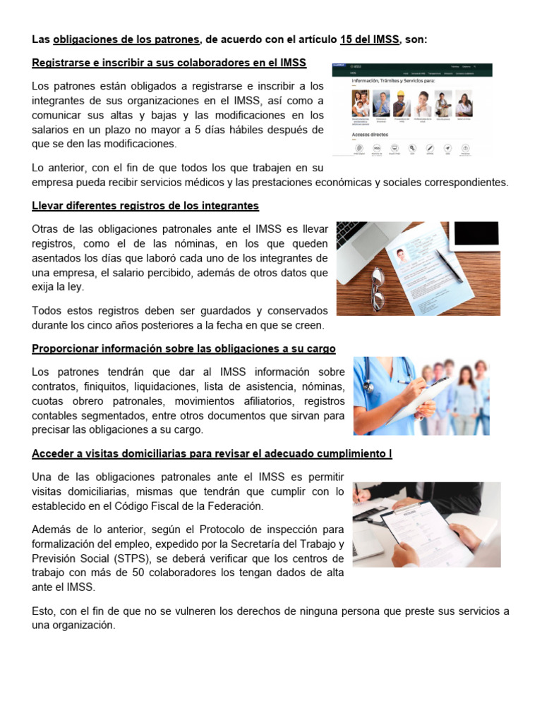3) OBLIGACIONES DEL LOS PATRONES ANTE EL IMSS. (Art 15 LSS) | PDF ...