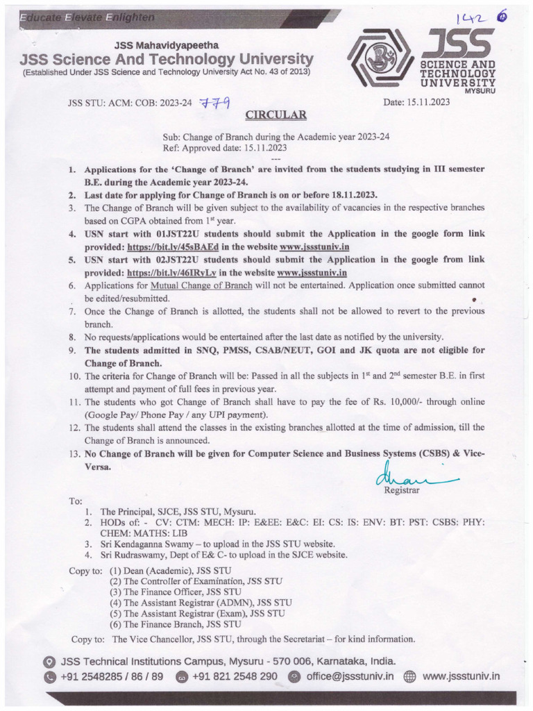 Circular COB 2023 24 | PDF