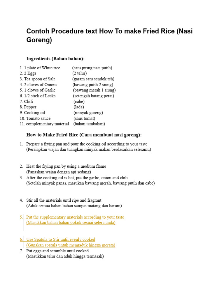 Contoh Procedure Text How To Make Fried Rice | PDF