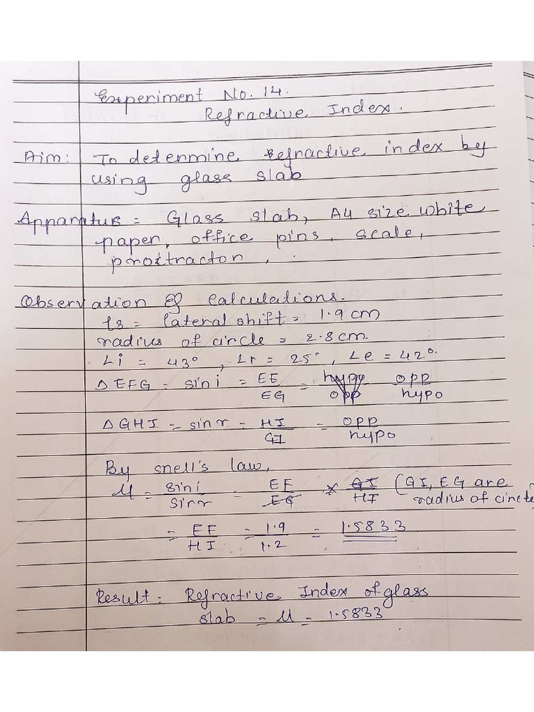 Expt 14 Refractive Index | PDF