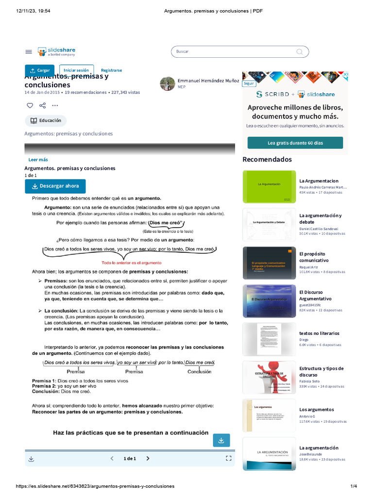Argumentos Premisas y Conclusiones 4pag | PDF | Argumento | Verdad