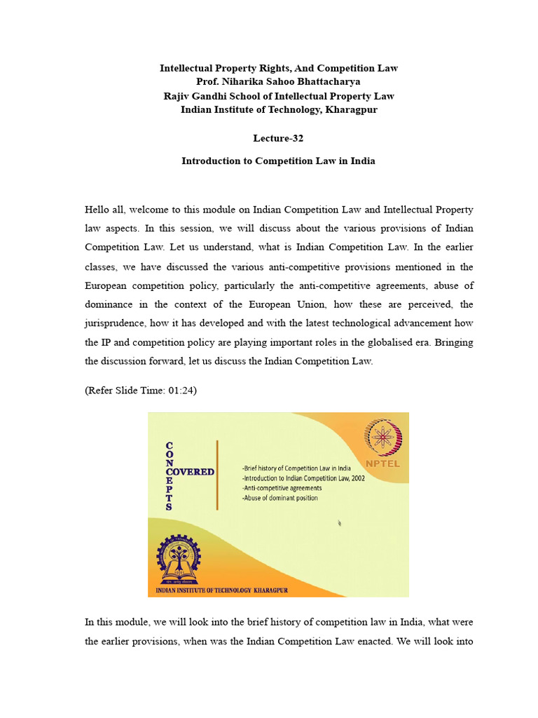 Lec 32 | PDF | Competition Law | Intellectual Property