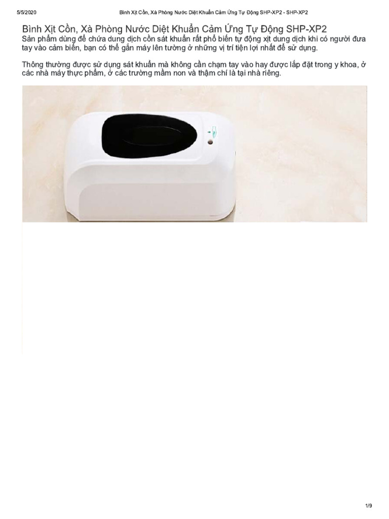 Bình Xịt Cồn, Xà Phòng Nước Diệt Khuẩn Cảm Ứng Tự Động SHP-XP2 - SHP-XP2 | PDF
