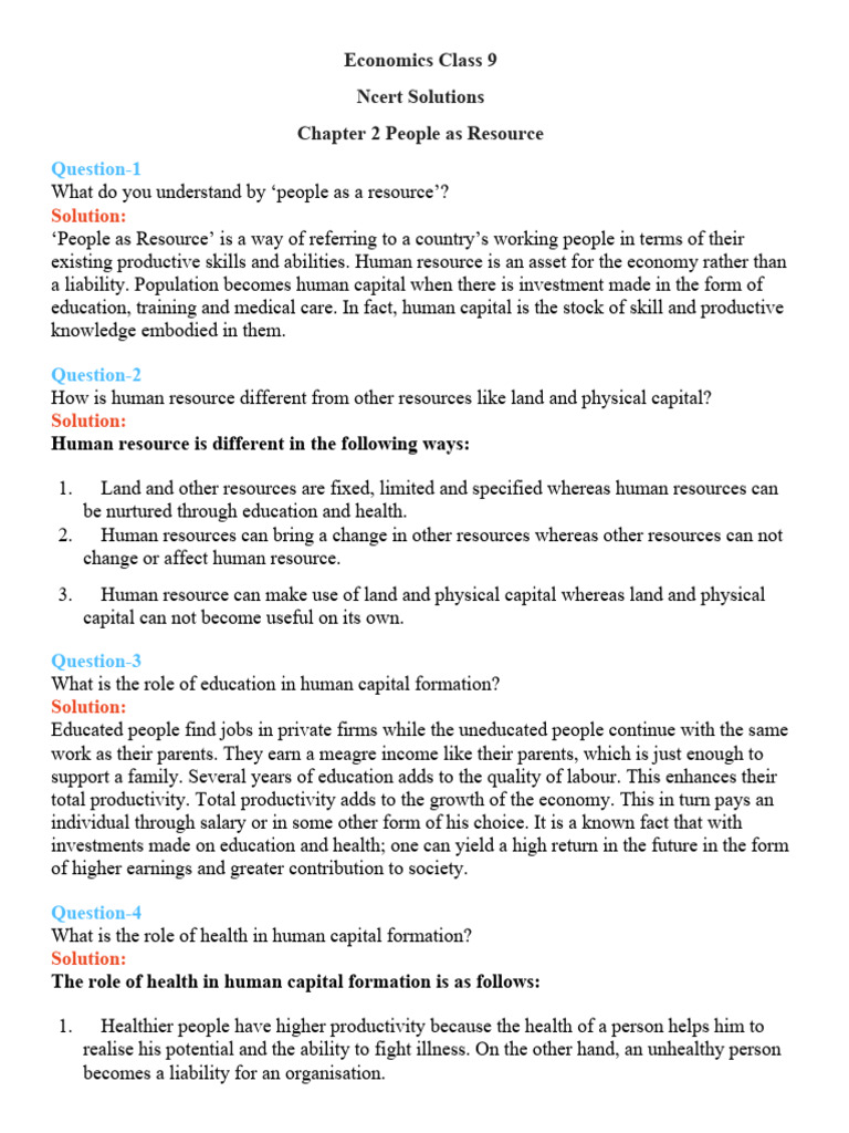 People As Resource Class 9 Hand Made | PDF | Unemployment | Human Capital