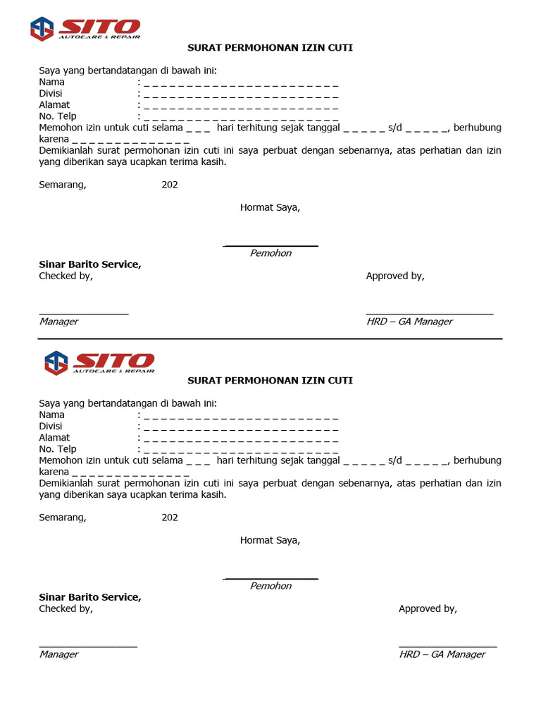 Form Izin Cuti | PDF | Pengelolaan Keuangan & Uang