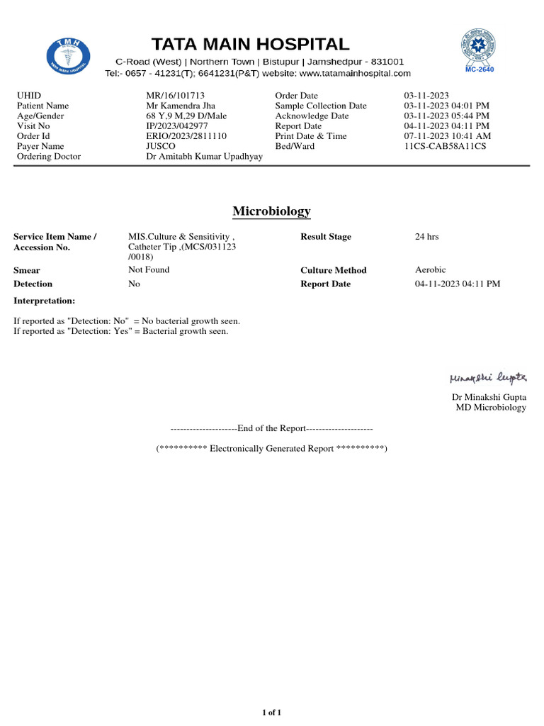 Microbiology: Service Item Name / Accession No. Result Stage | PDF