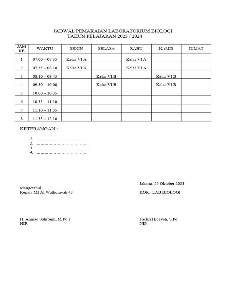 Jadwal Lab Biologi 2023 | PDF