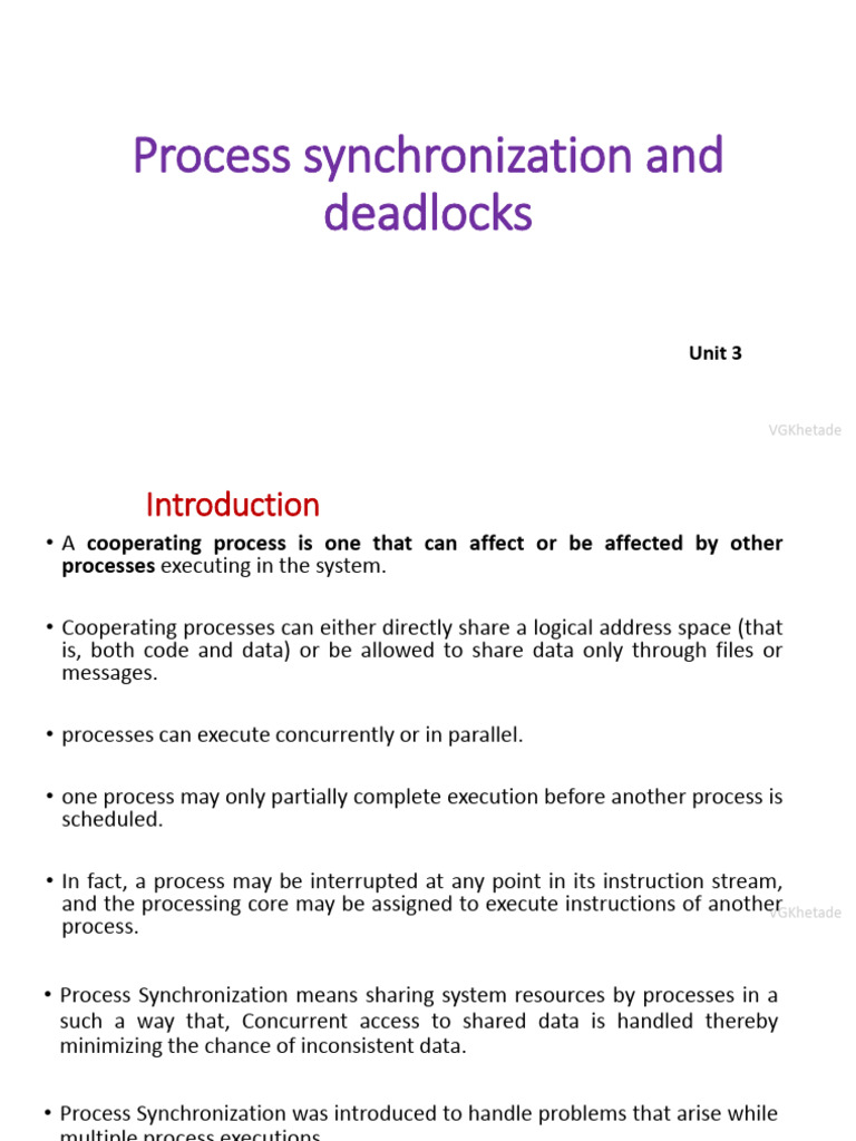 Unit 3 Process Syncronization | PDF | Process (Computing) | Systems Engineering