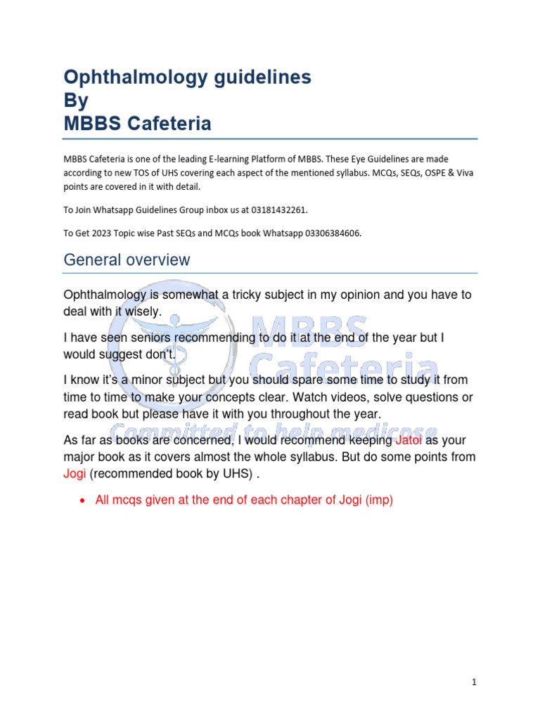 EYE Guidelines 2023 by MBBS Cafeteria | PDF | Human Eye | Clinical Medicine