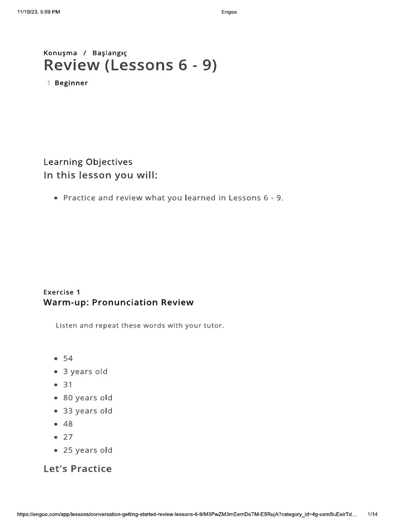 Review (Lessons 6 - 9) | PDF