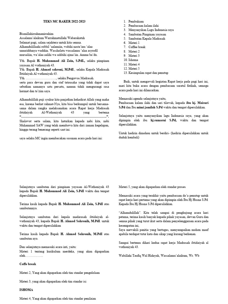 Susunan MC Raker Fachri | PDF