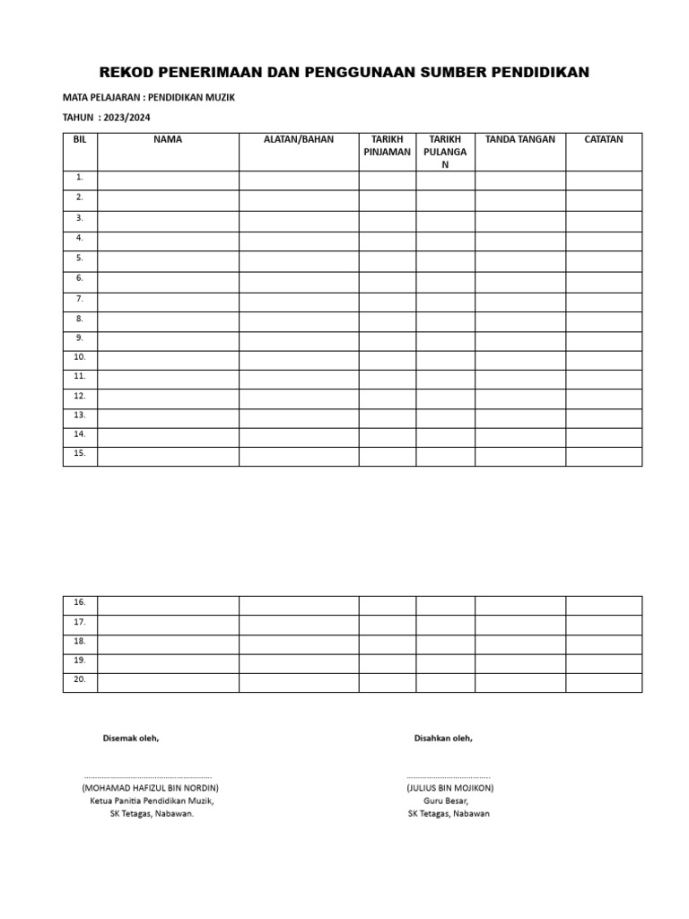 Rekod Sumber Pendidikan Muzik 2023/2024 | PDF | Perjalanan