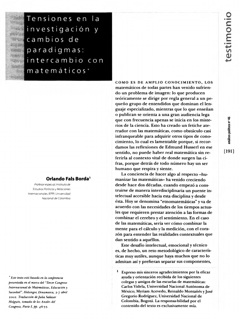 Fals Borda. Parcial 4 | PDF | Conocimiento | Science