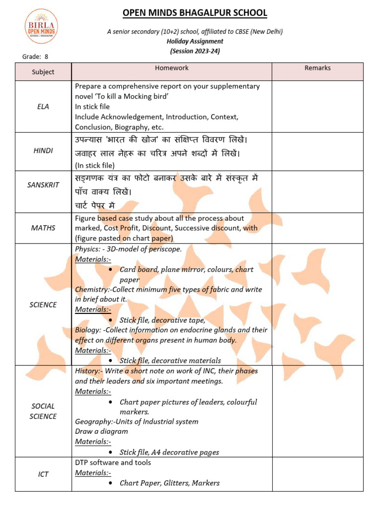 Holiday Assignments - GRADE-8 | PDF