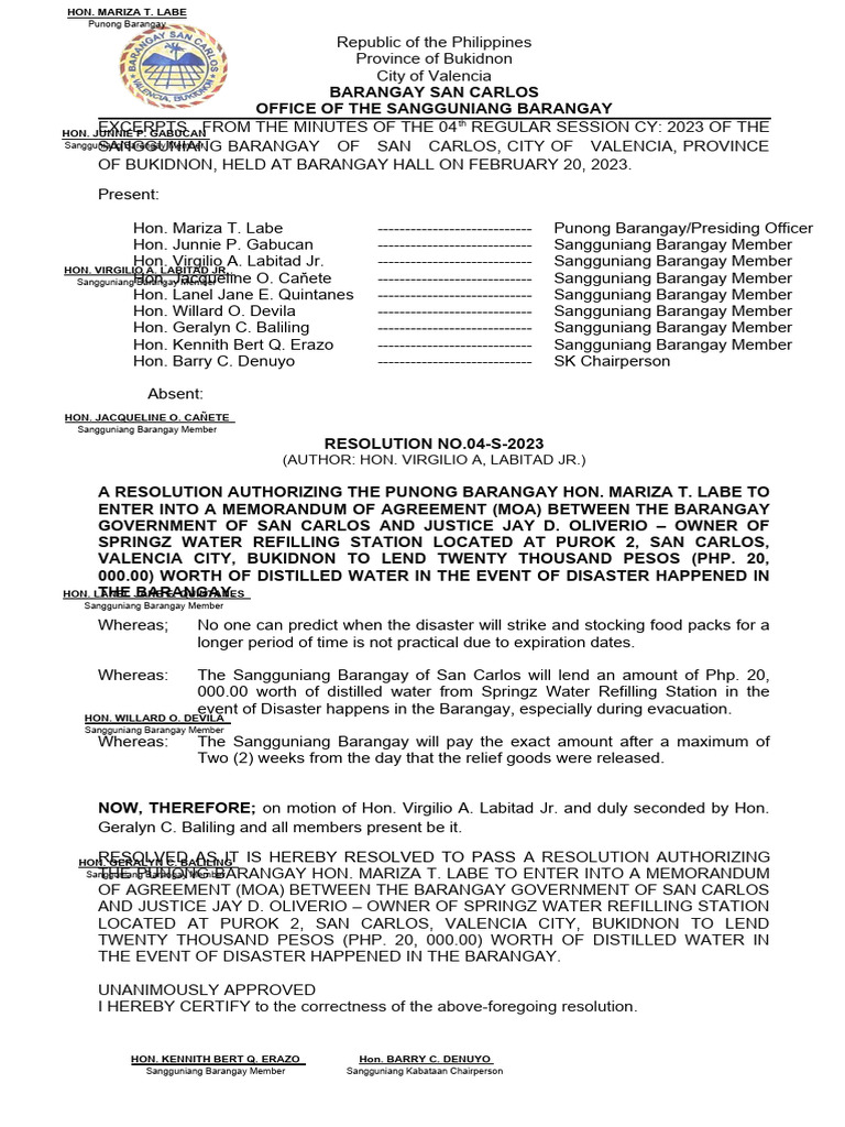 04-S-2023 Moa Water Refilling Station - Oliverio | PDF | Philippines