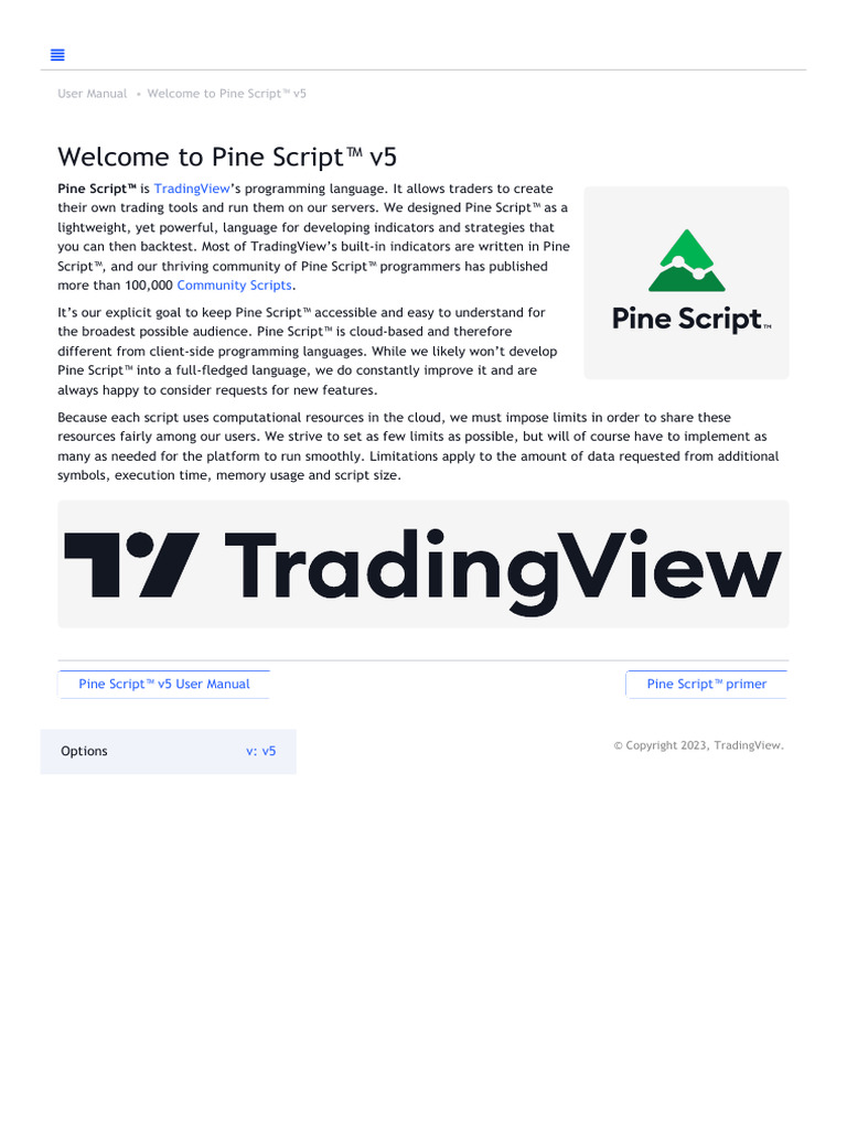 Welcome To Pine Script™ V5: Tradingview | PDF | Time Series | Computer Programming