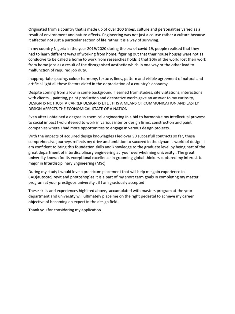 Statement of Purpose For Mechanical Engineering | PDF | Design ...