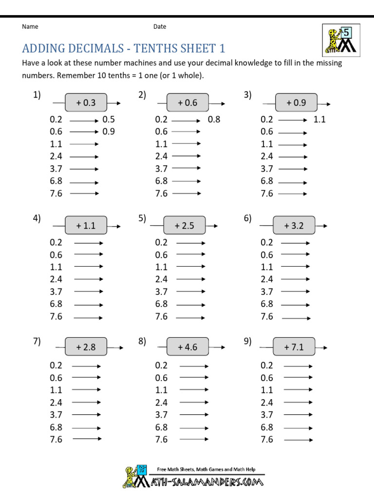 Decimal Addition Practice | PDF