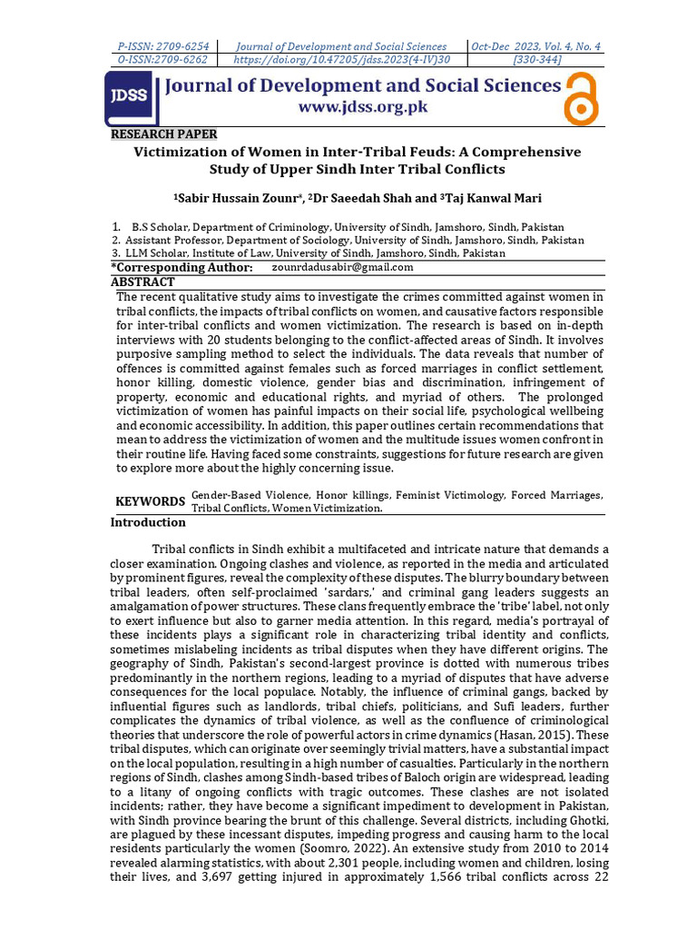 Victimization of Women in Inter-Tribal Feuds A Comprehensive Study of ...
