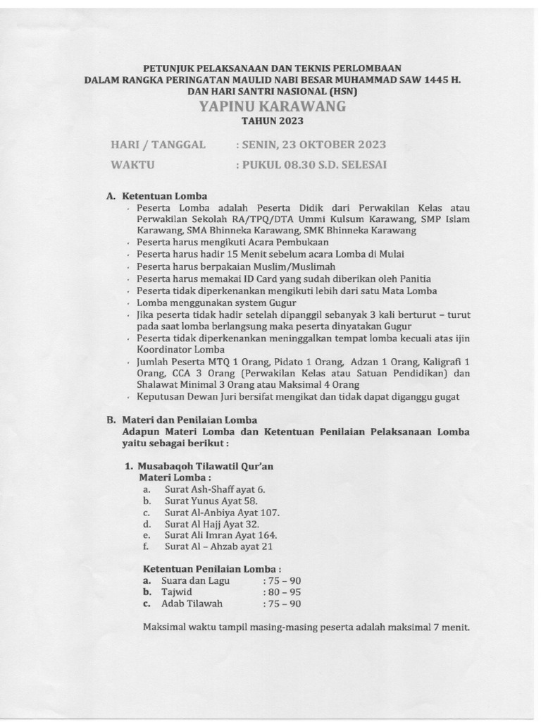 Petunjuk Pelaksanaan Dan Teknis Lomba Maulid | PDF Petunjuk Pelaksanaan Dan Teknis Lomba Maulid | PDF