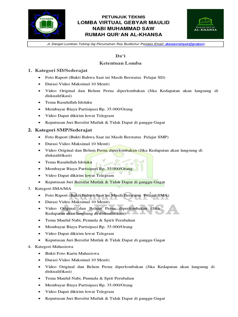 Juknis Gebyar Maulid - Rumah Quran Al-Khansa | PDF