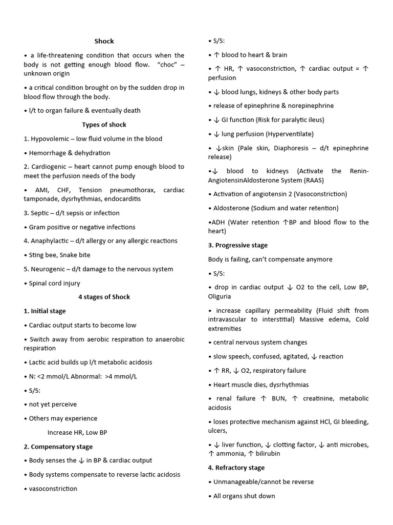 Shock Notes Download Free Pdf Shock Circulatory Cardiovascular
