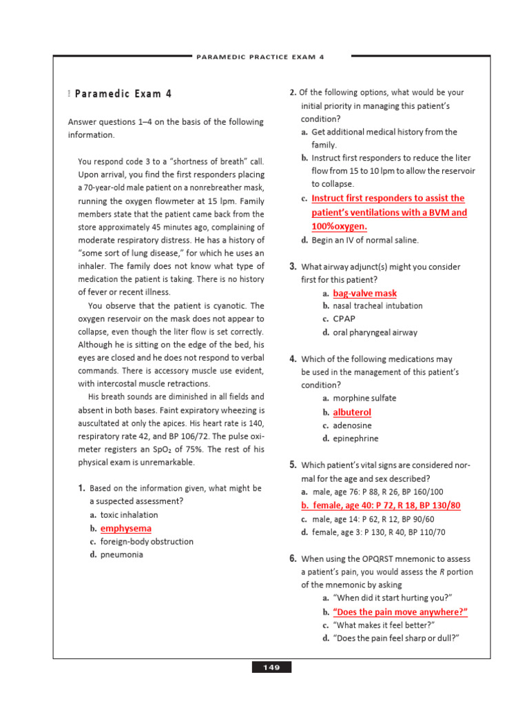 Paramedic Exam 4 | PDF | Heart | Atrium (Heart)