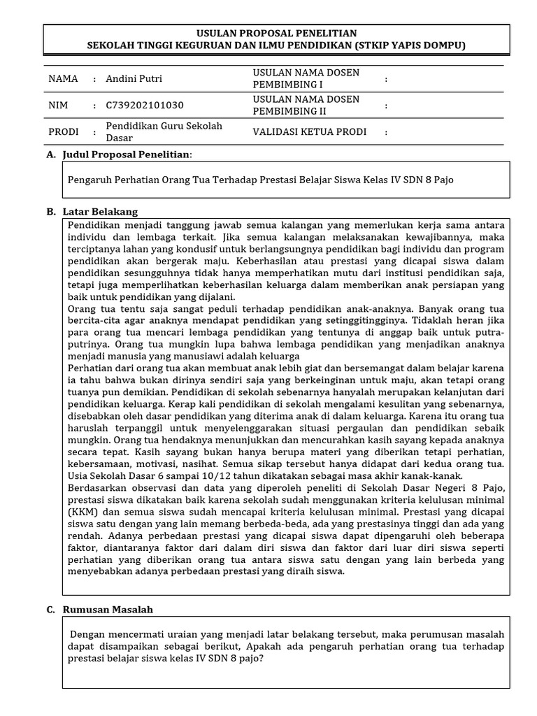 Lembar-Usulan-Proposal-Penelitian Andini Putri | PDF