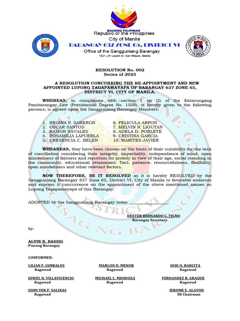Resolution No 002 2023 Lupon | PDF