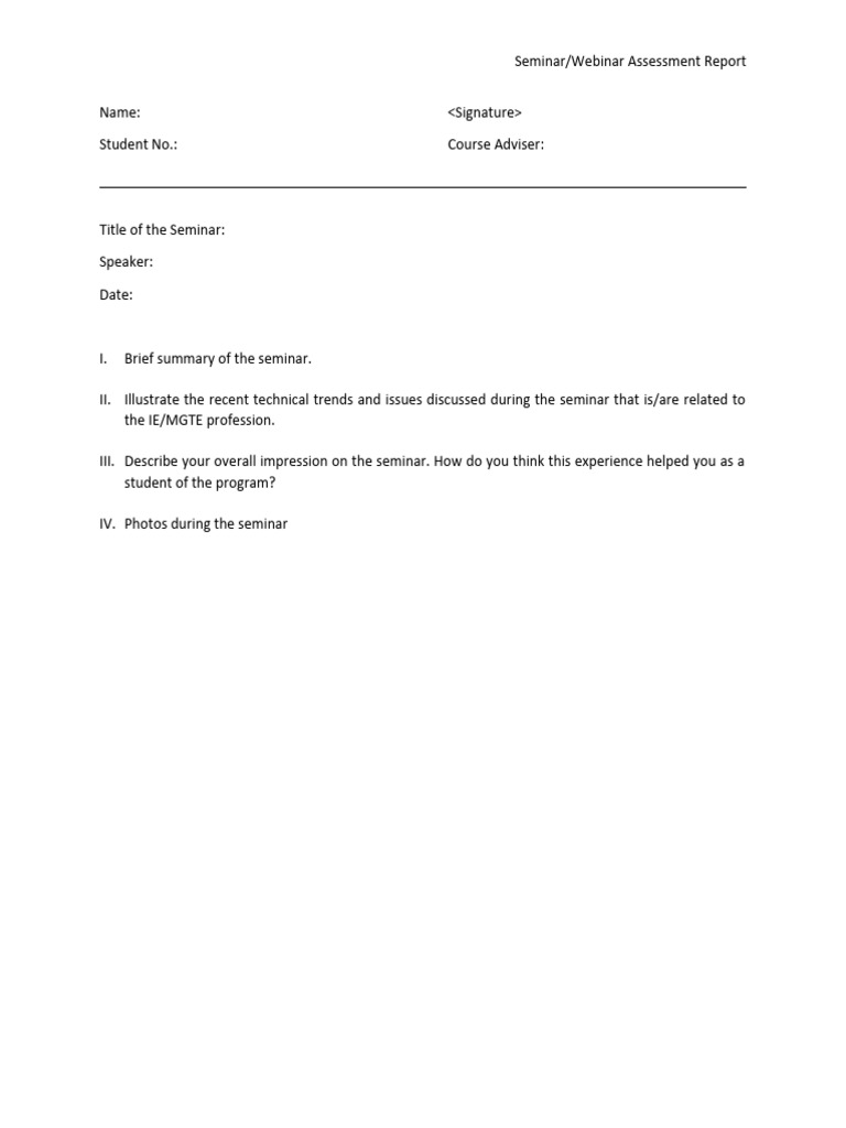 Seminar Assessment Report Template | PDF | Career & Growth | Business